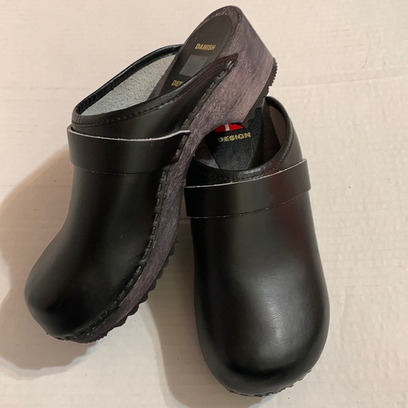 Danish Design | Shoes | Euc Danish Design Black Leather Clog Mule ...